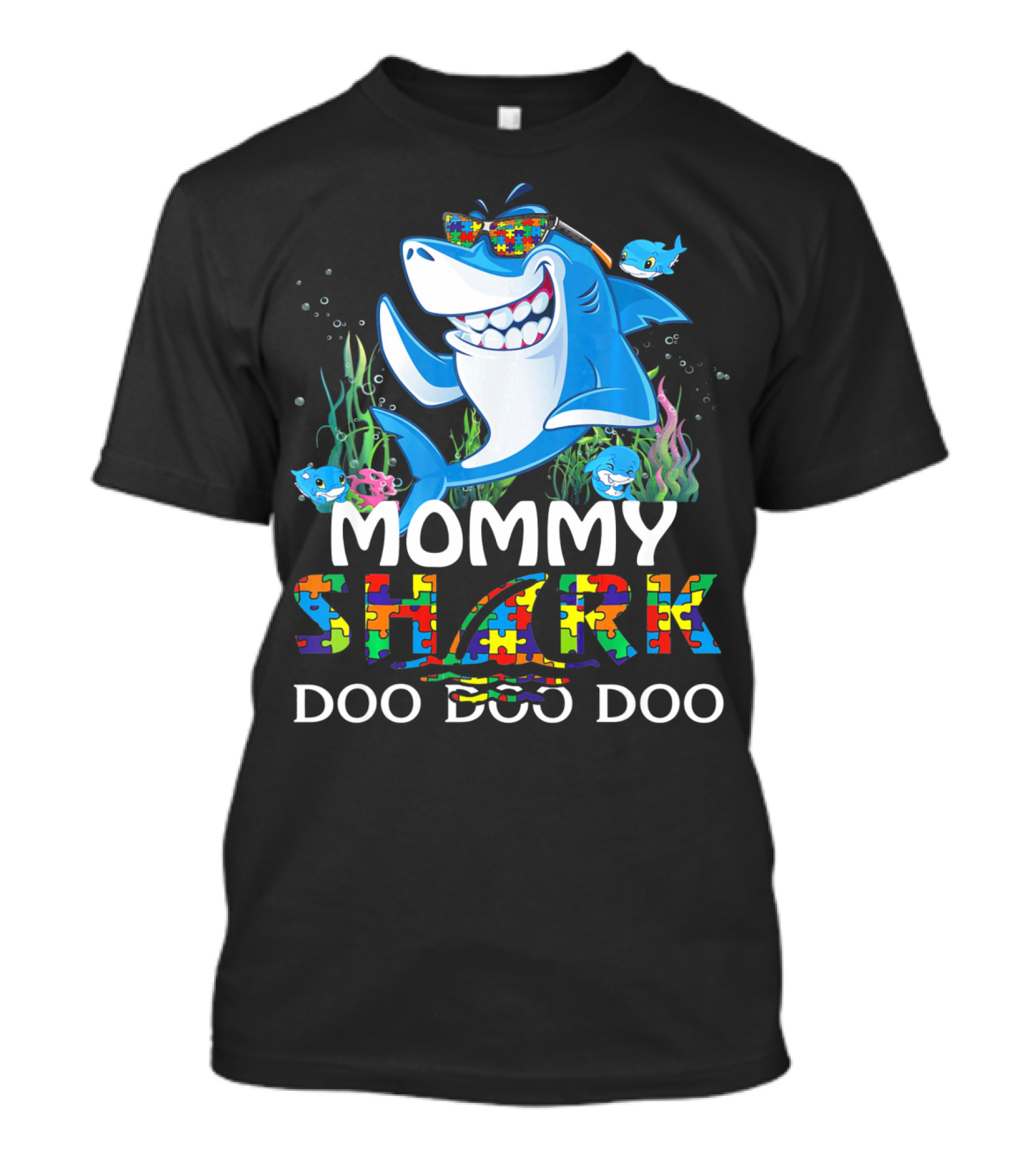Mommy Shark Doo Doo Doo Autism Awareness Puzzle Pieces T-Shirt
