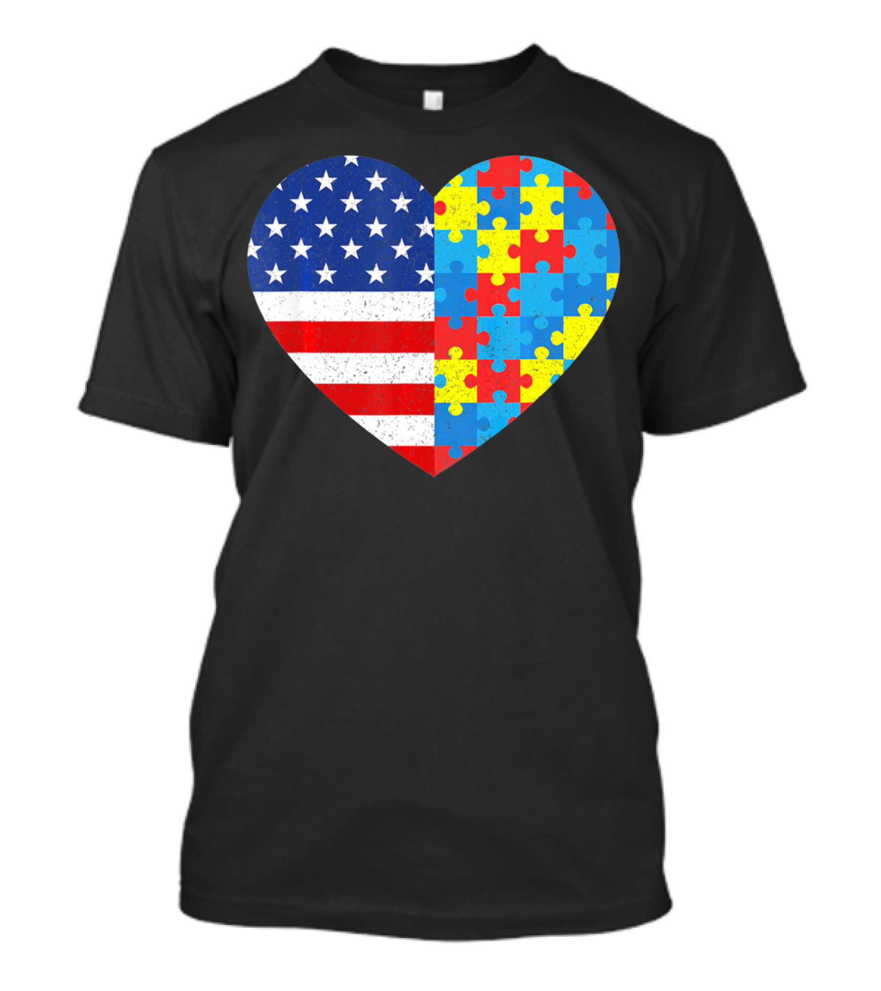 American Flag Heart Autism Awareness Puzzle Piece T-Shirt