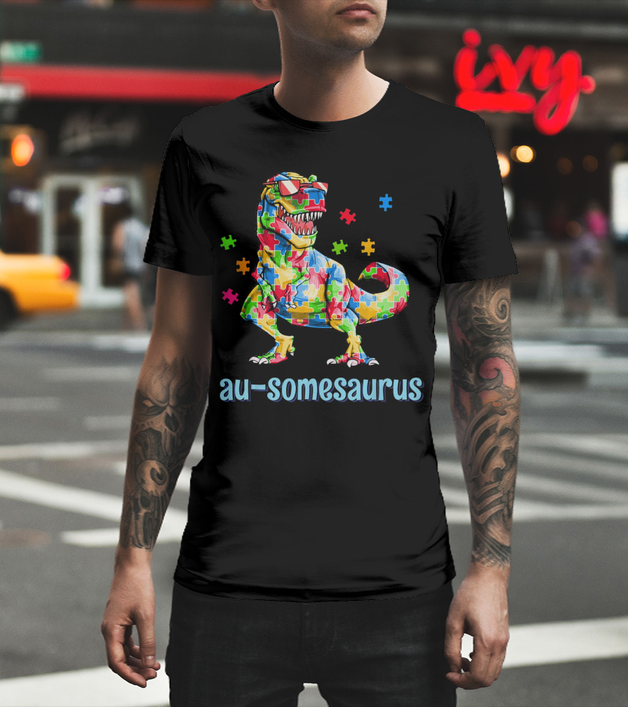 Au-somesaurus Dinosaur Autism Awareness Puzzle T-Shirt