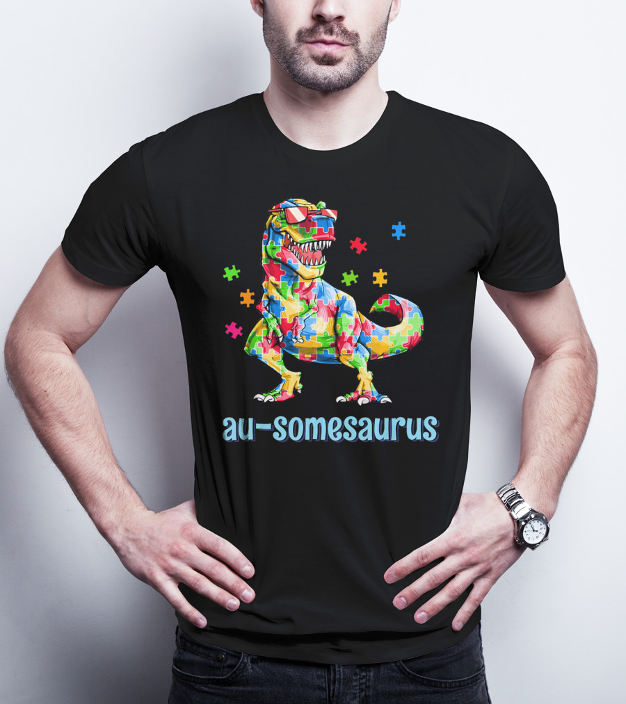Au-somesaurus Dinosaur Autism Awareness Puzzle T-Shirt