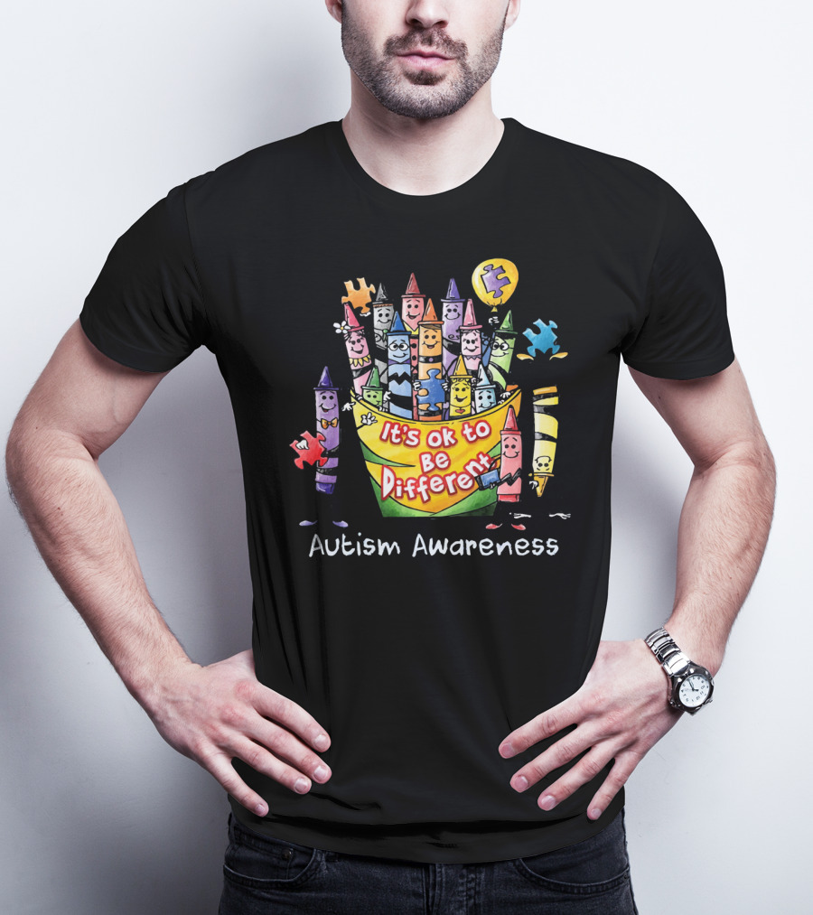 It's Ok To Be Different Autism Awareness Crayons Puzzle Balloon T-Shirt