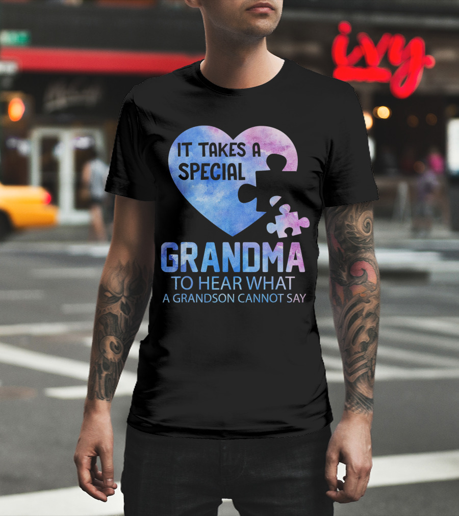 It Takes A Special Grandma To Hear What A Grandson Cannot Say Heart Puzzle Valentine T-Shirt