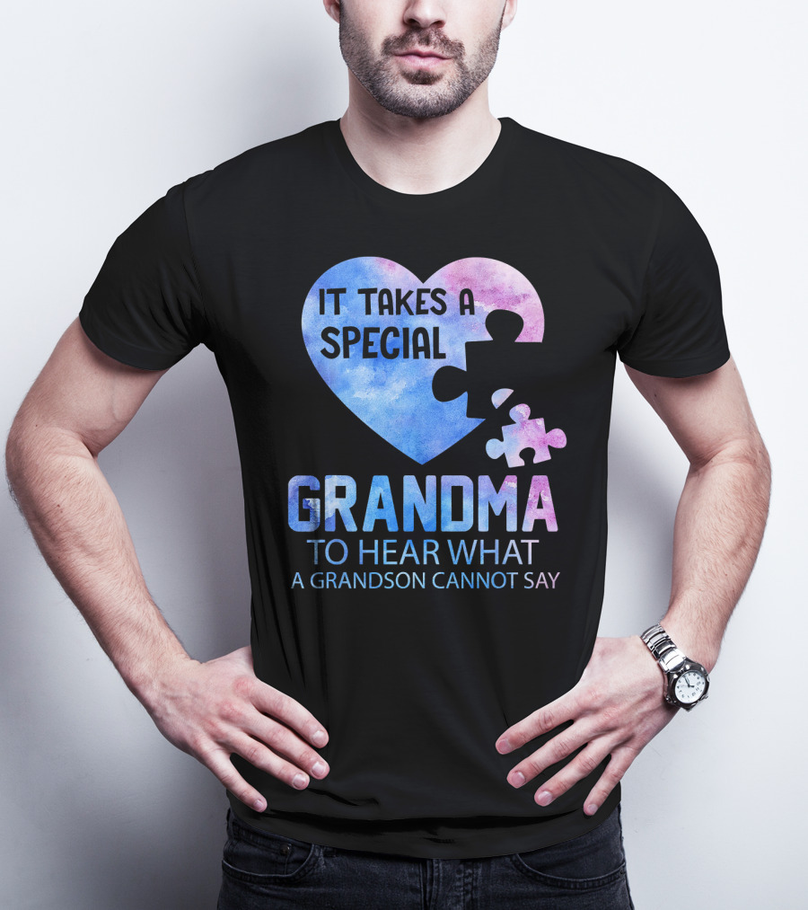 It Takes A Special Grandma To Hear What A Grandson Cannot Say Heart Puzzle Valentine T-Shirt