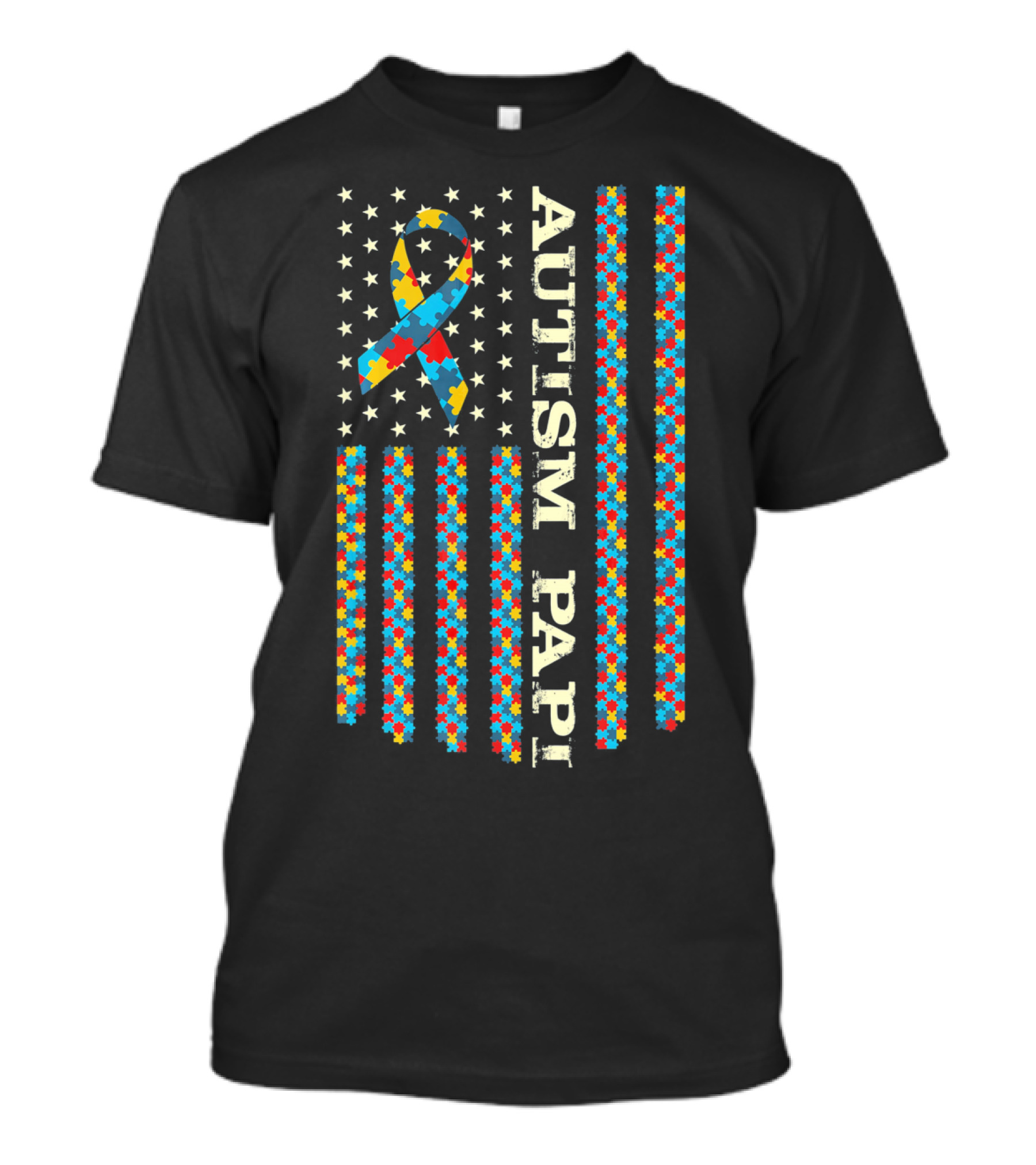 Autism Awareness Proud Autism Papi With Puzzle Ribbon T-Shirt