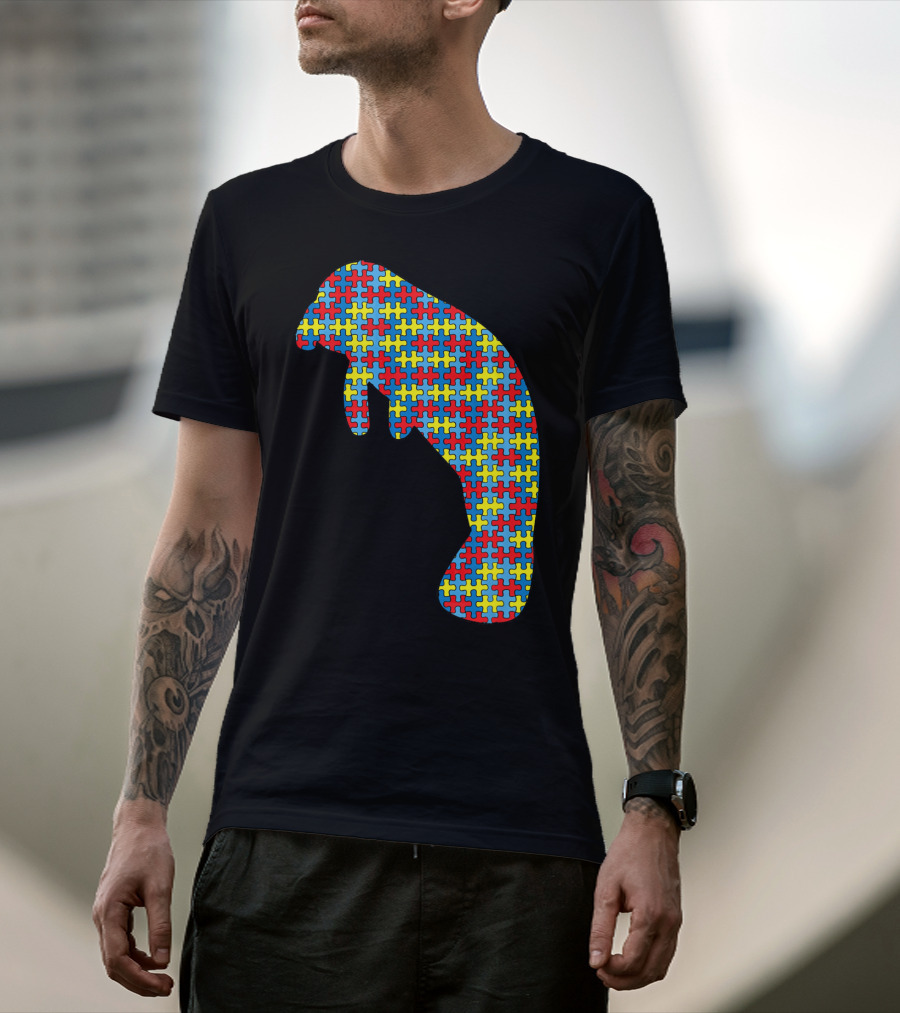 Manatee Autism Awareness Puzzle Pattern Kids Dugong T-Shirt