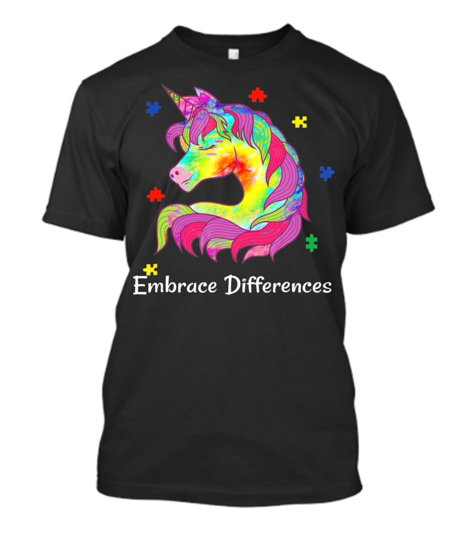 Embrace Differences Unicorn Autism Puzzle Pieces T-Shirt