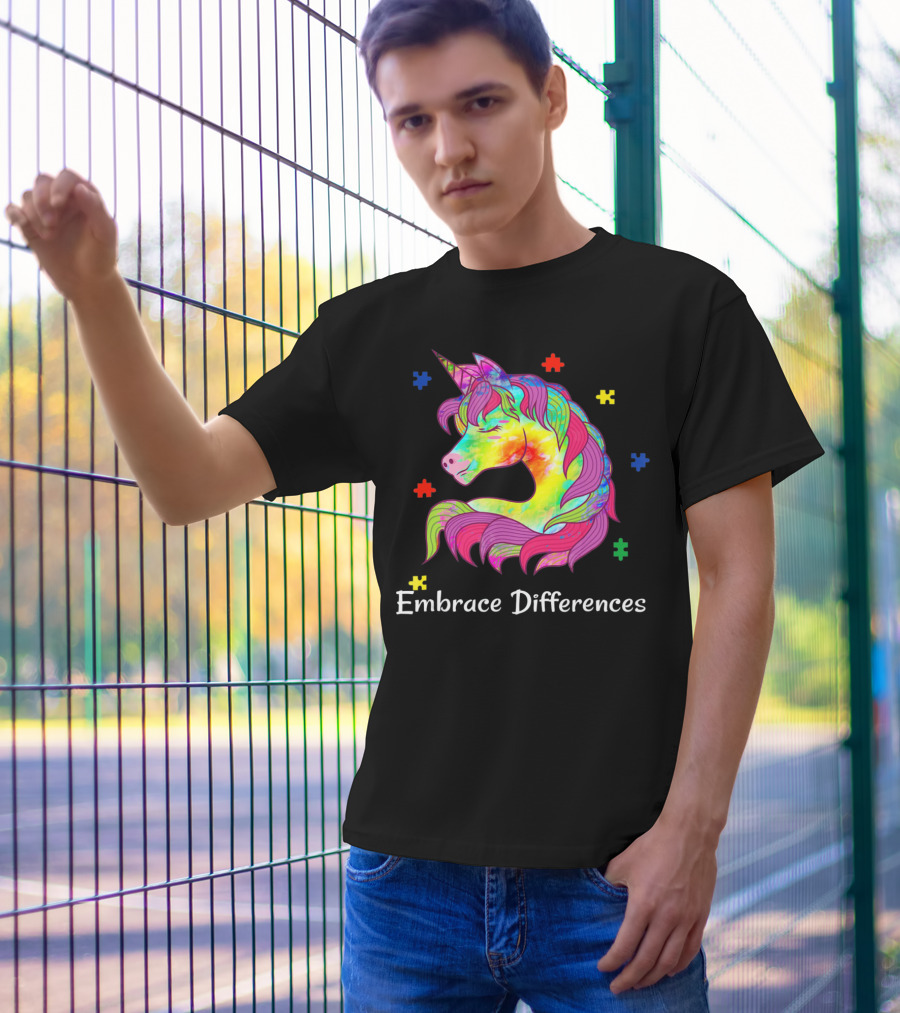 Embrace Differences Unicorn Autism Puzzle Pieces T-Shirt