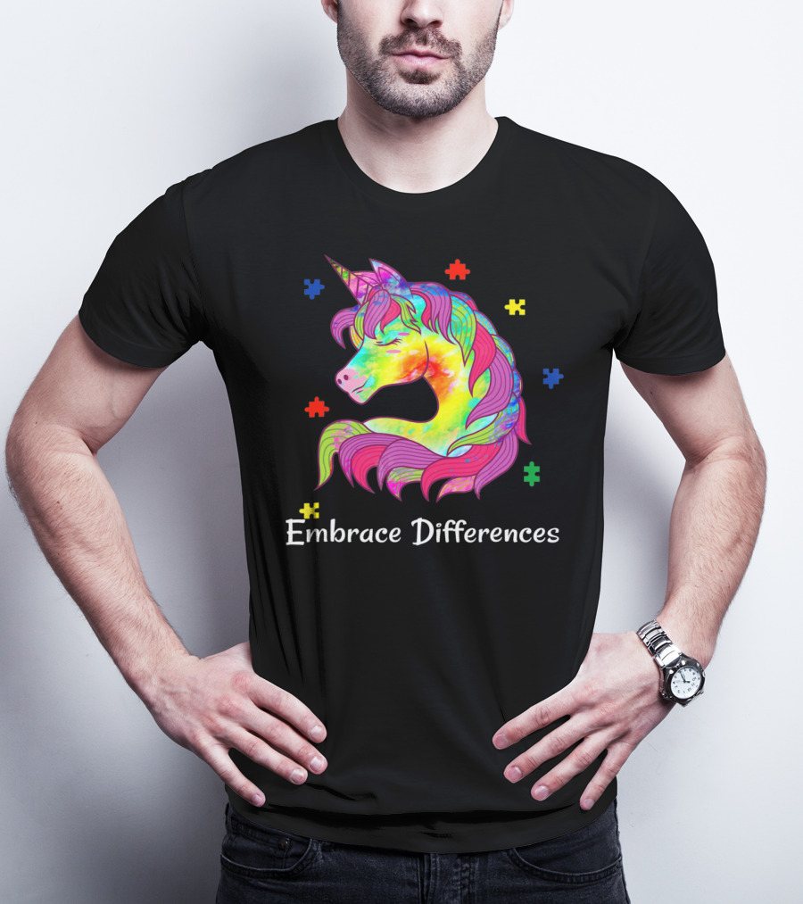Embrace Differences Unicorn Autism Puzzle Pieces T-Shirt