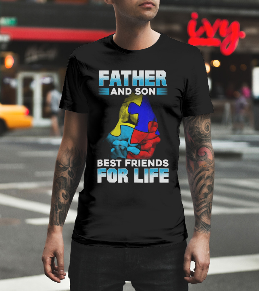 Father And Son Best Friends For Life Puzzle Autism Awareness T-Shirt