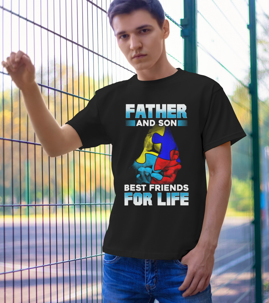 Father And Son Best Friends For Life Puzzle Autism Awareness T-Shirt