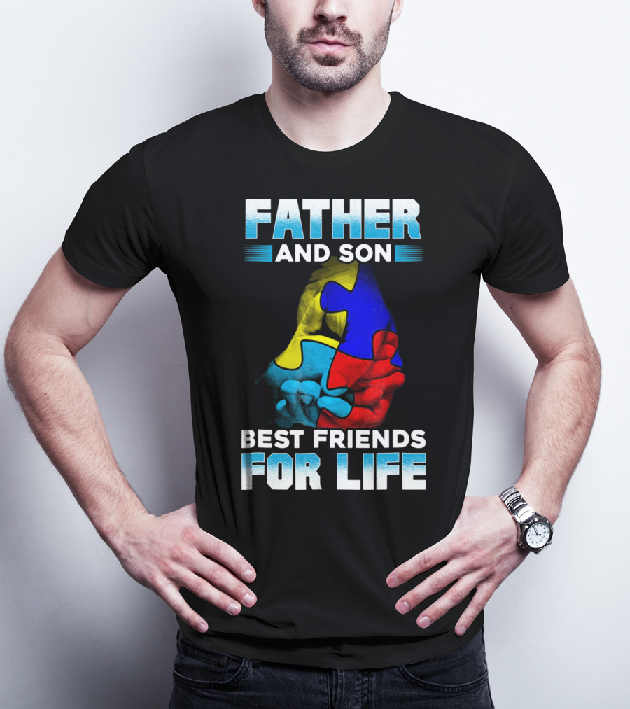 Father And Son Best Friends For Life Puzzle Autism Awareness T-Shirt