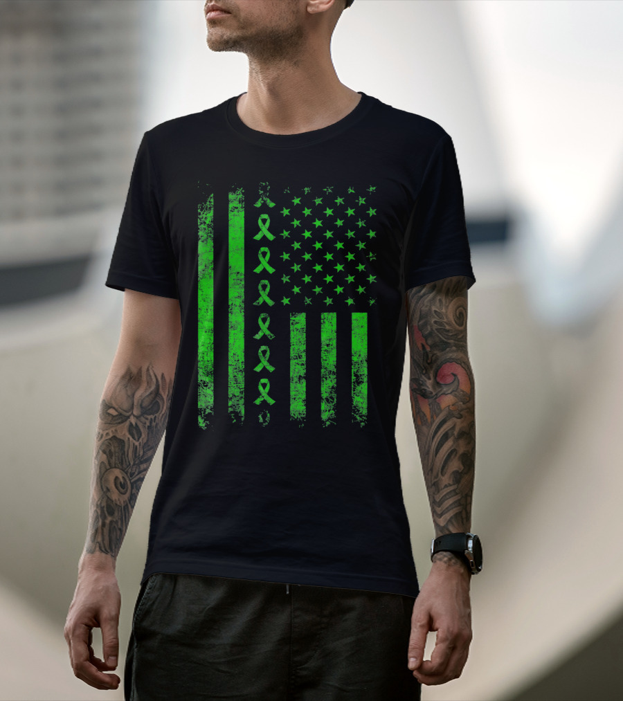 Green Ribbon US Flag Cerebral Palsy Awareness T-Shirt