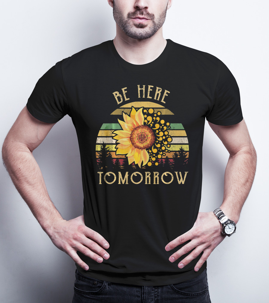 Be Here Tomorrow Sunflower Vintage Stripes T-Shirt