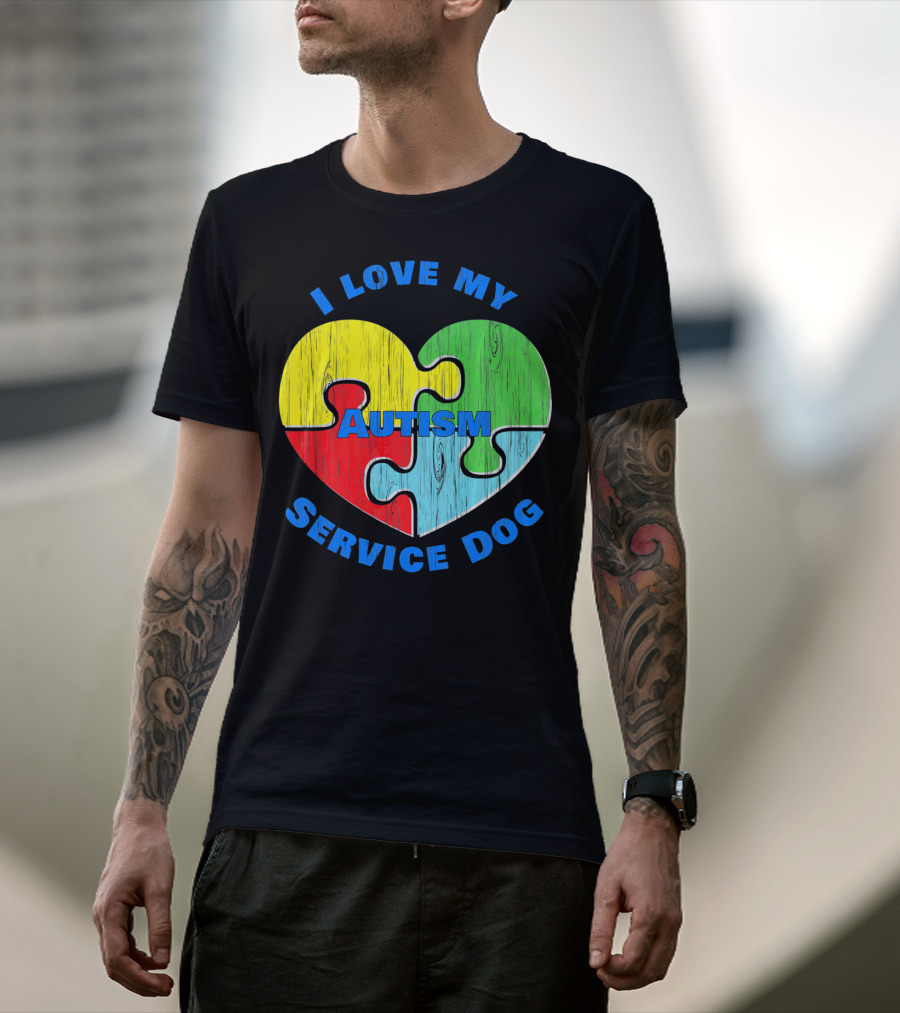 I Love My Autism Service Dog Puzzle Heart T-Shirt