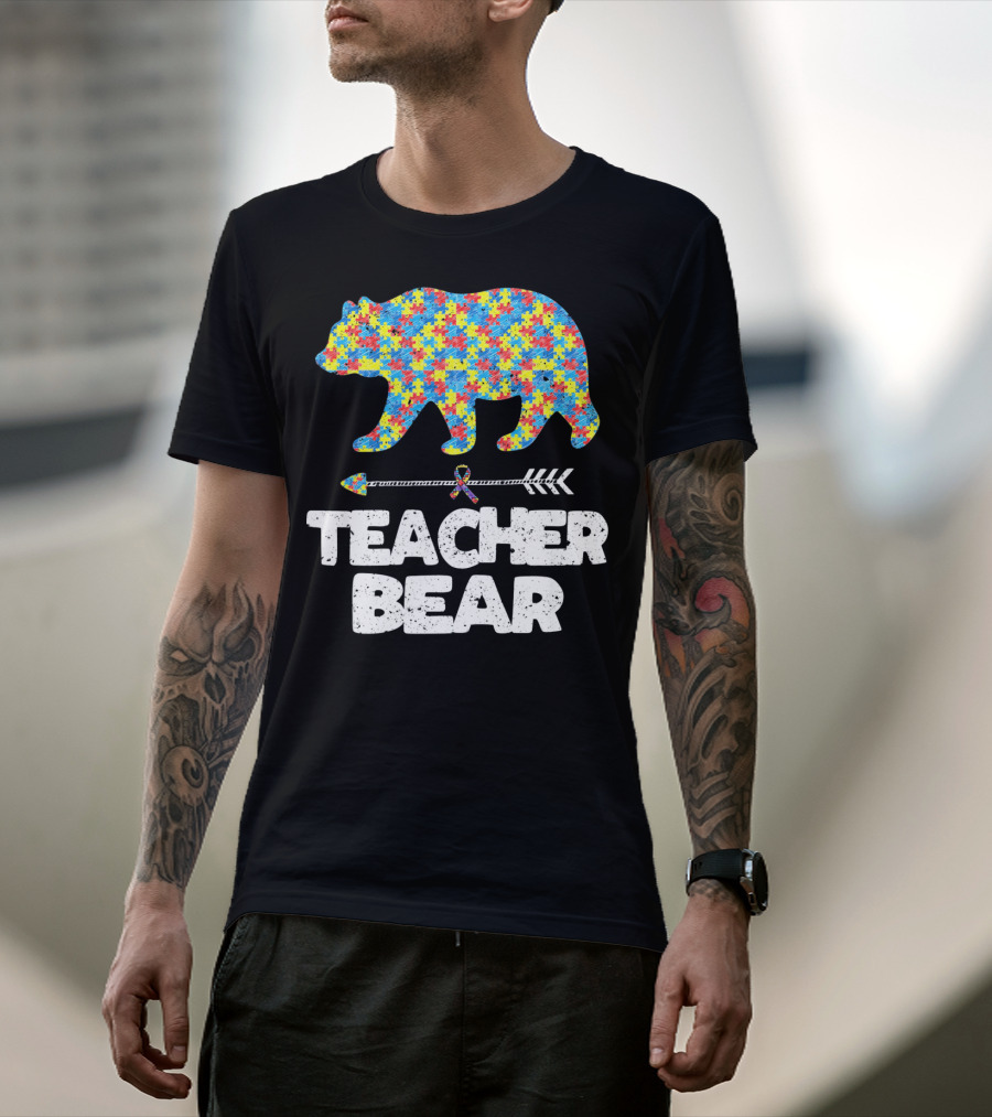 TEACHER BEAR Autism Puzzle Bear With Arrow T-Shirt