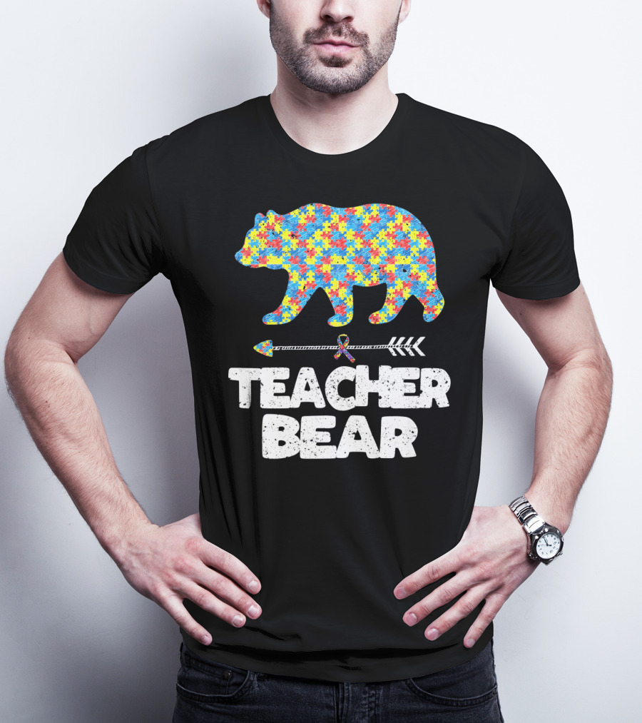 TEACHER BEAR Autism Puzzle Bear With Arrow T-Shirt