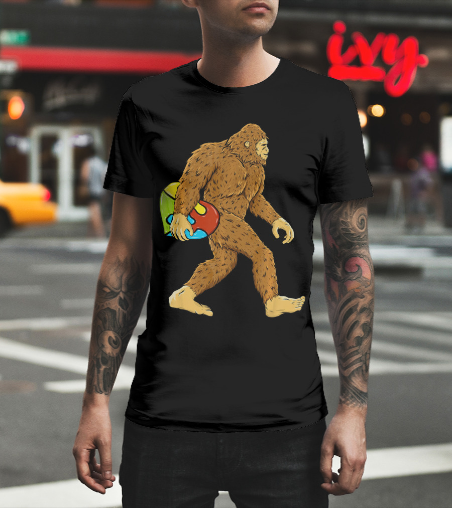 Autism Awareness Bigfoot Carrying Puzzle Heart T-Shirt