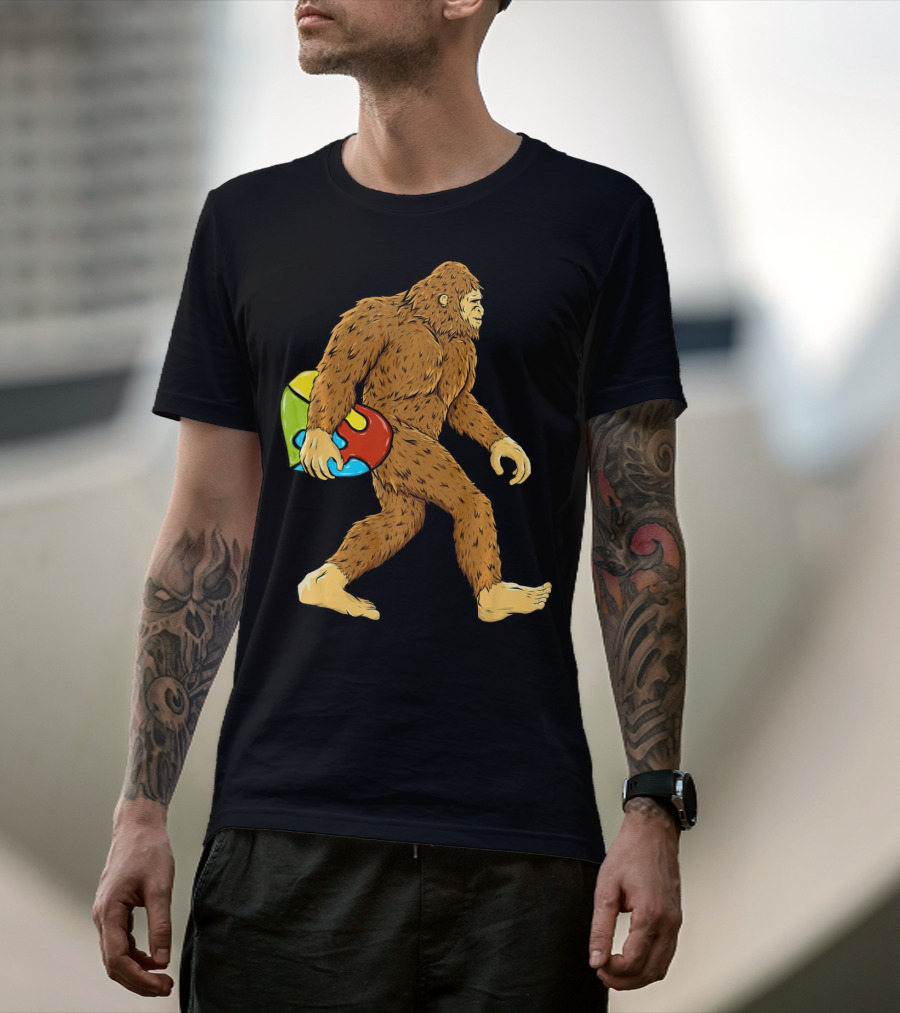 Autism Awareness Bigfoot Carrying Puzzle Heart T-Shirt