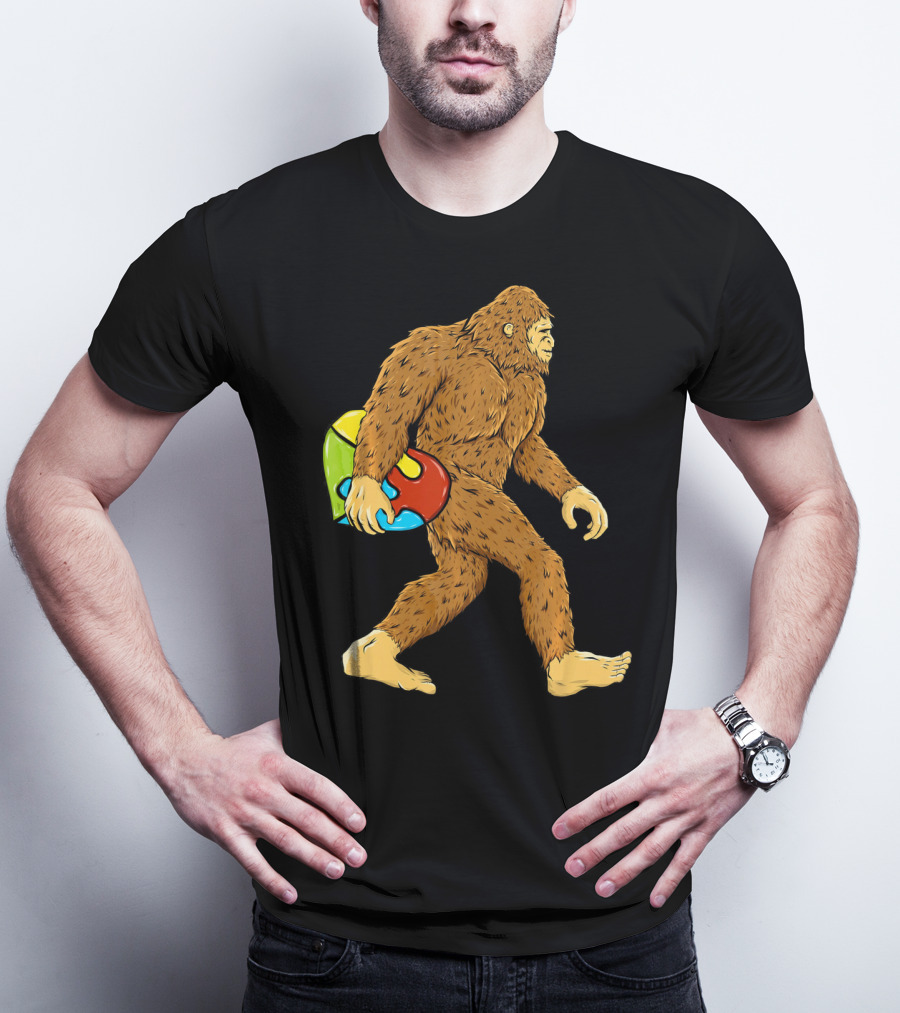 Autism Awareness Bigfoot Carrying Puzzle Heart T-Shirt
