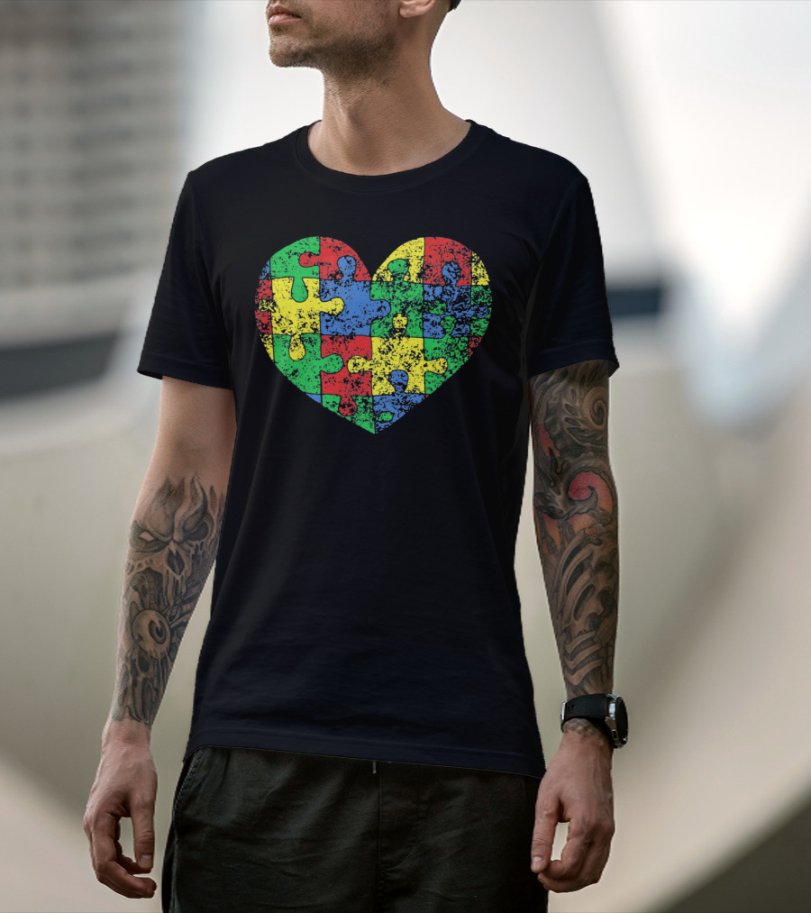 Distressed Heart Puzzle Autism T-Shirt