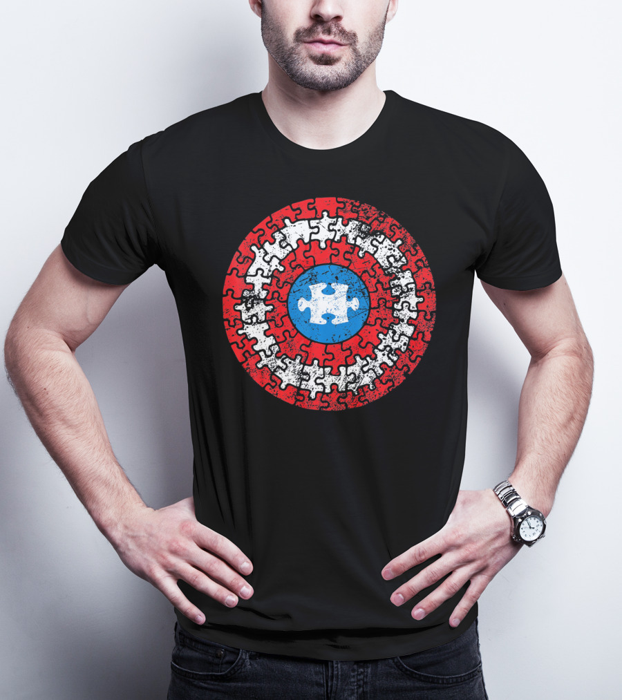 Captain Autism Awareness Puzzle Shield Superhero T-Shirt