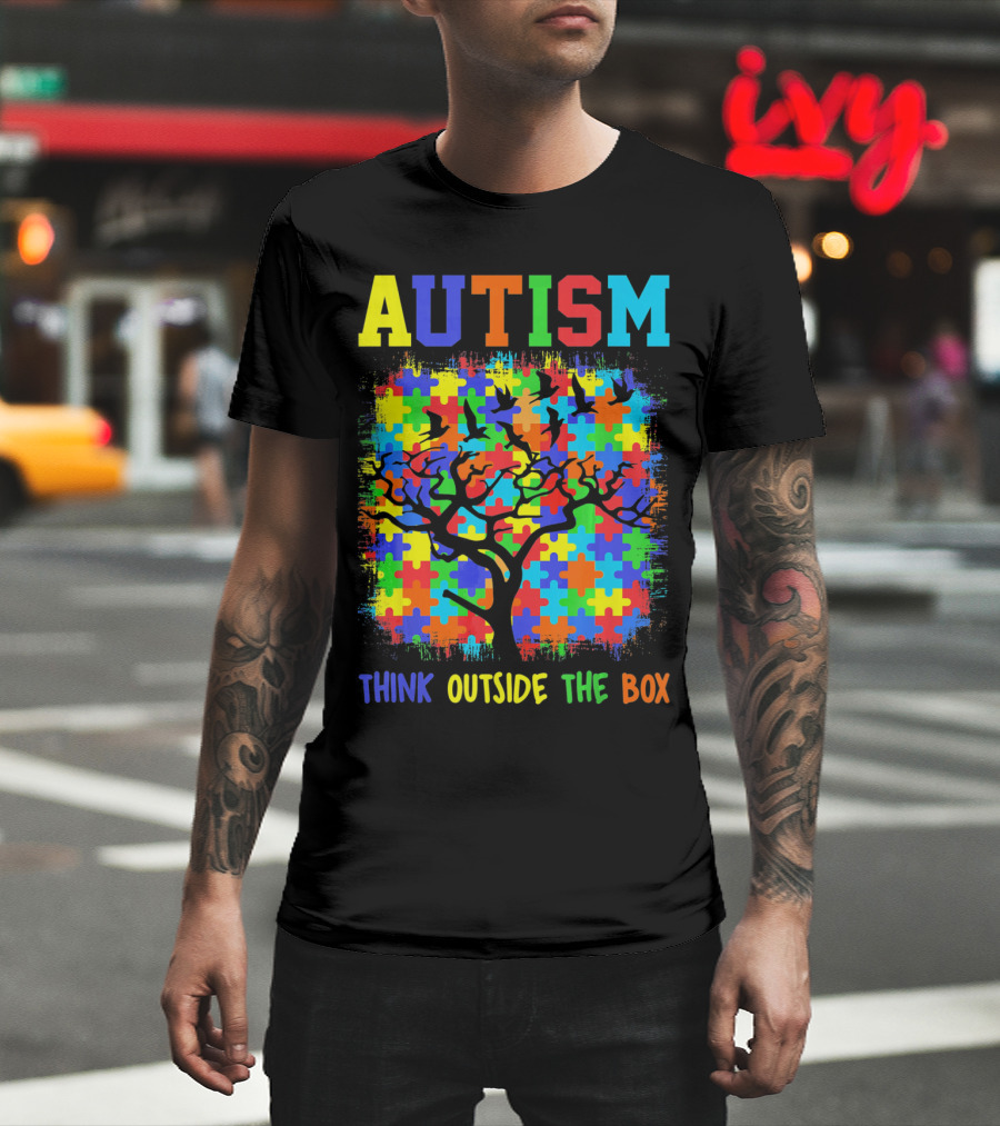 Autism Think Outside The Box Puzzle Tree T-Shirt