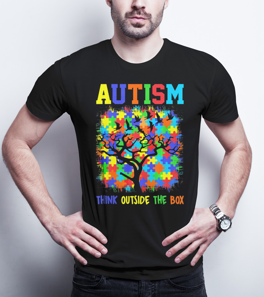 Autism Think Outside The Box Puzzle Tree T-Shirt