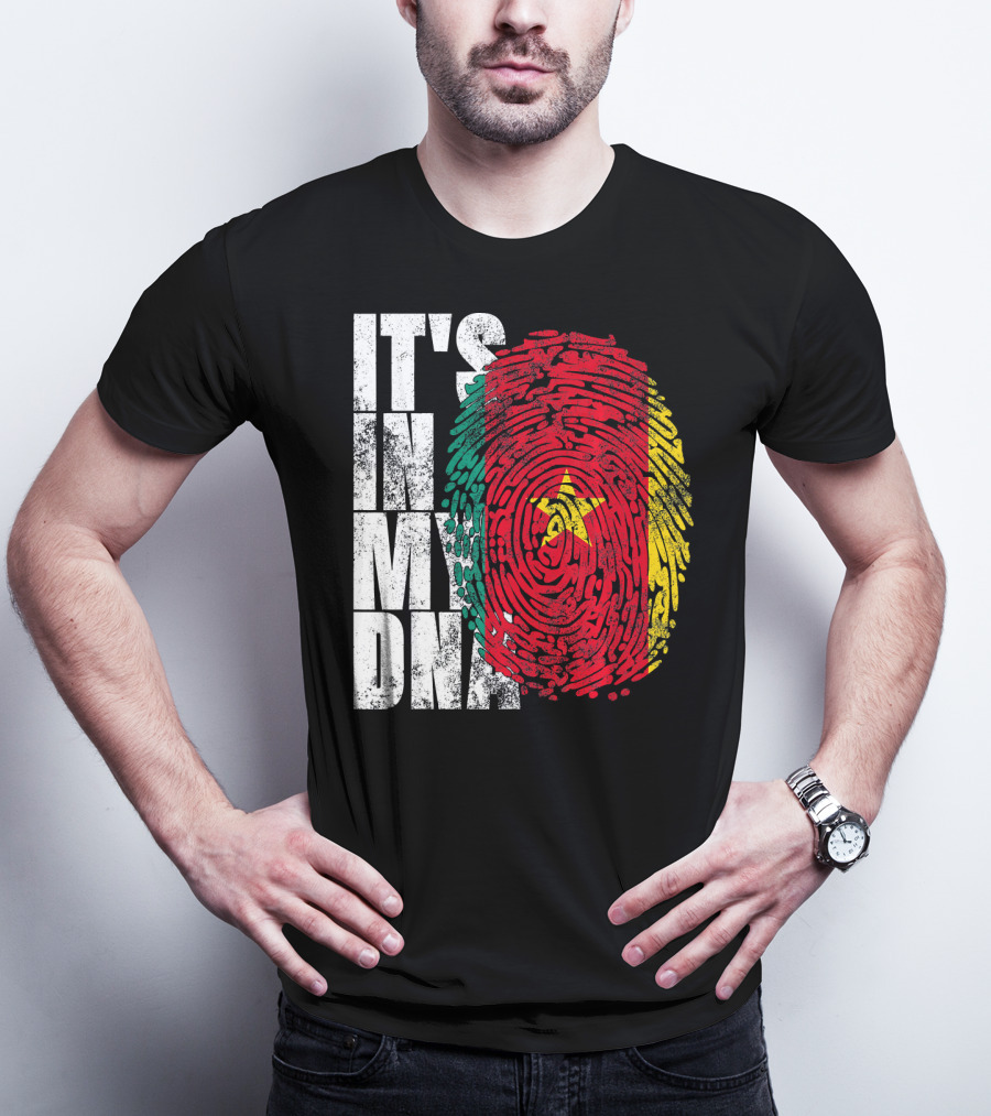 IT'S IN MY DNA Cameroonian Afro American Flag Fingerprint T-Shirt