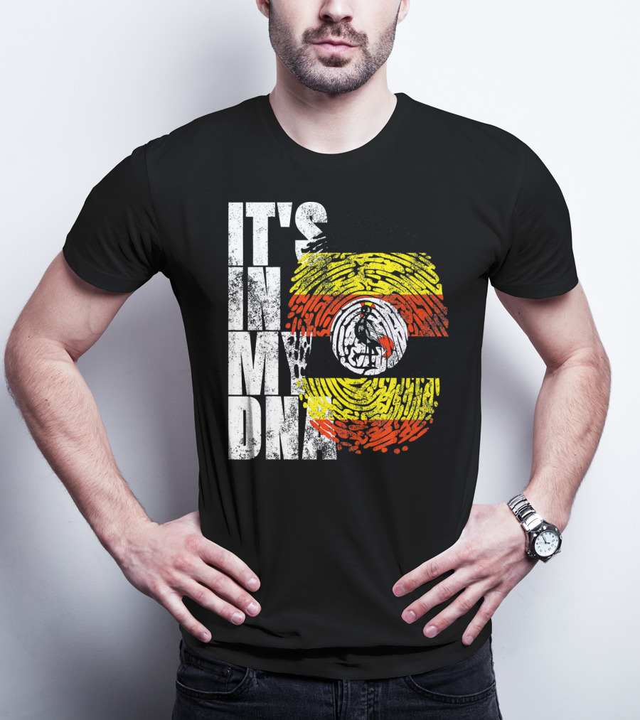 It's In My DNA Uganda African American Flag Fingerprint T-Shirt