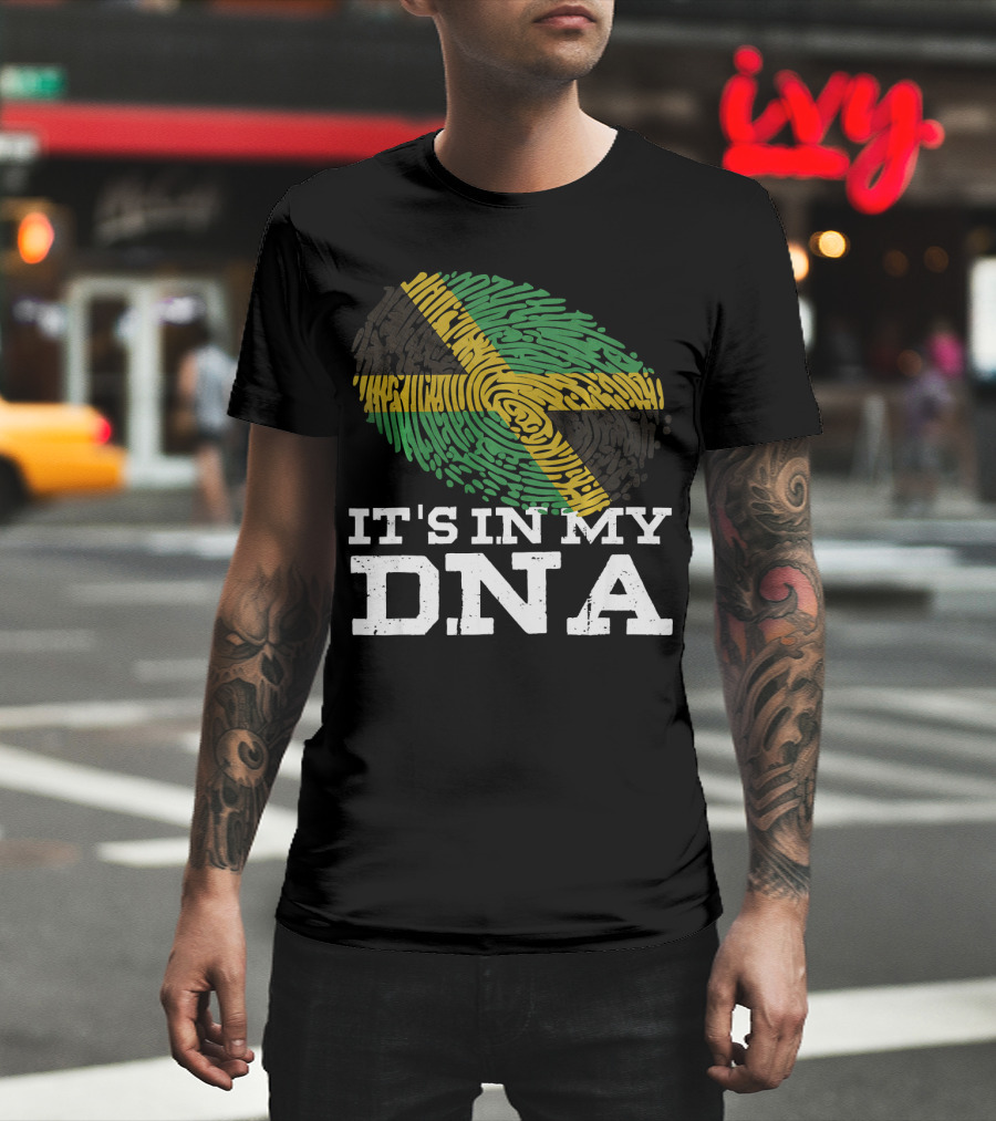 It's In My DNA Jamaican Pride Fingerprint Flag T-Shirt