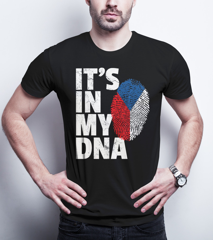 IT'S IN MY DNA Czechia Czech Republic Fingerprint Flag T-Shirt
