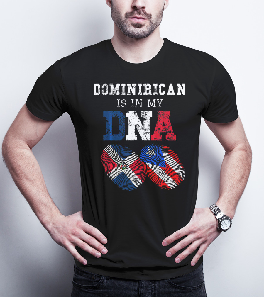 Dominirican Is In My DNA Puerto Rico Republica Flag Fingerprints T-Shirt