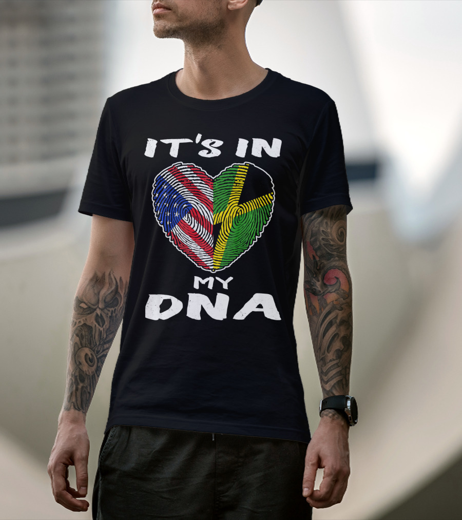 IT'S IN MY DNA USA Jamaica Fingerprint Heart T-Shirt