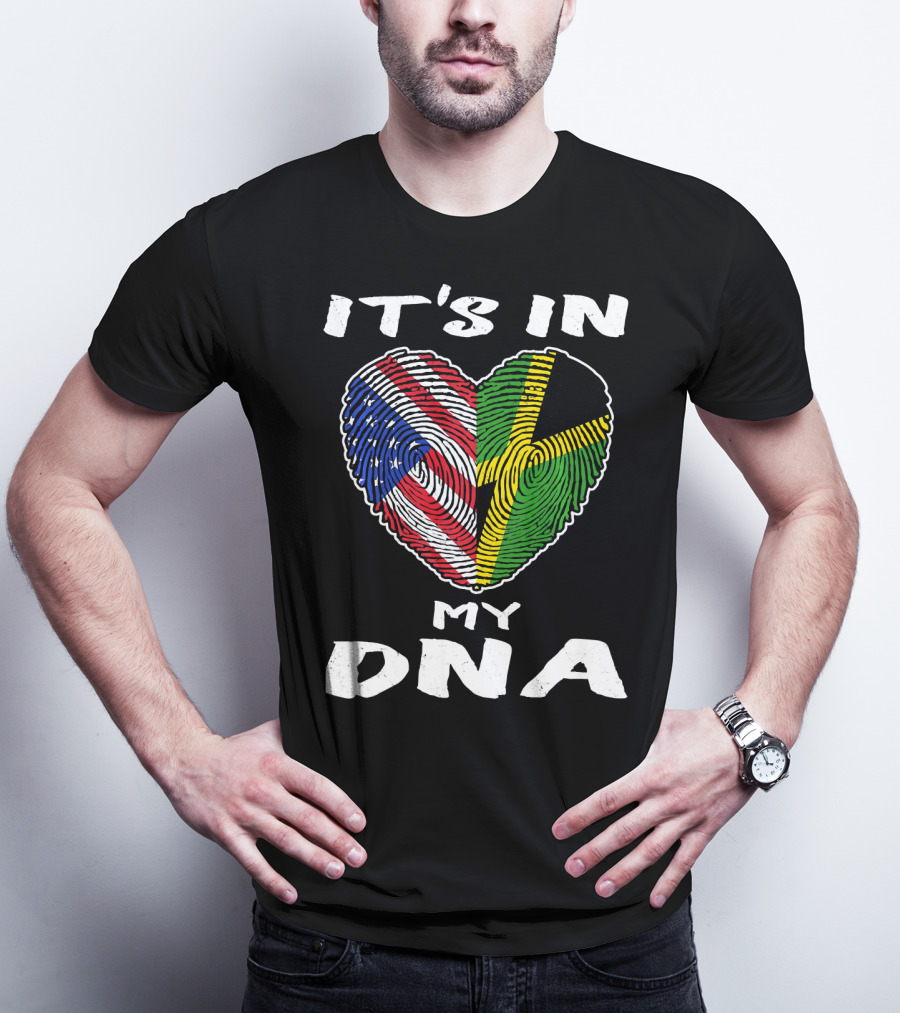IT'S IN MY DNA USA Jamaica Fingerprint Heart T-Shirt