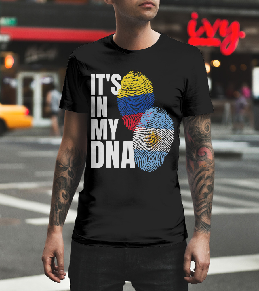 IT'S IN MY DNA Colombian And Argentinian Flags Fingerprint T-Shirt