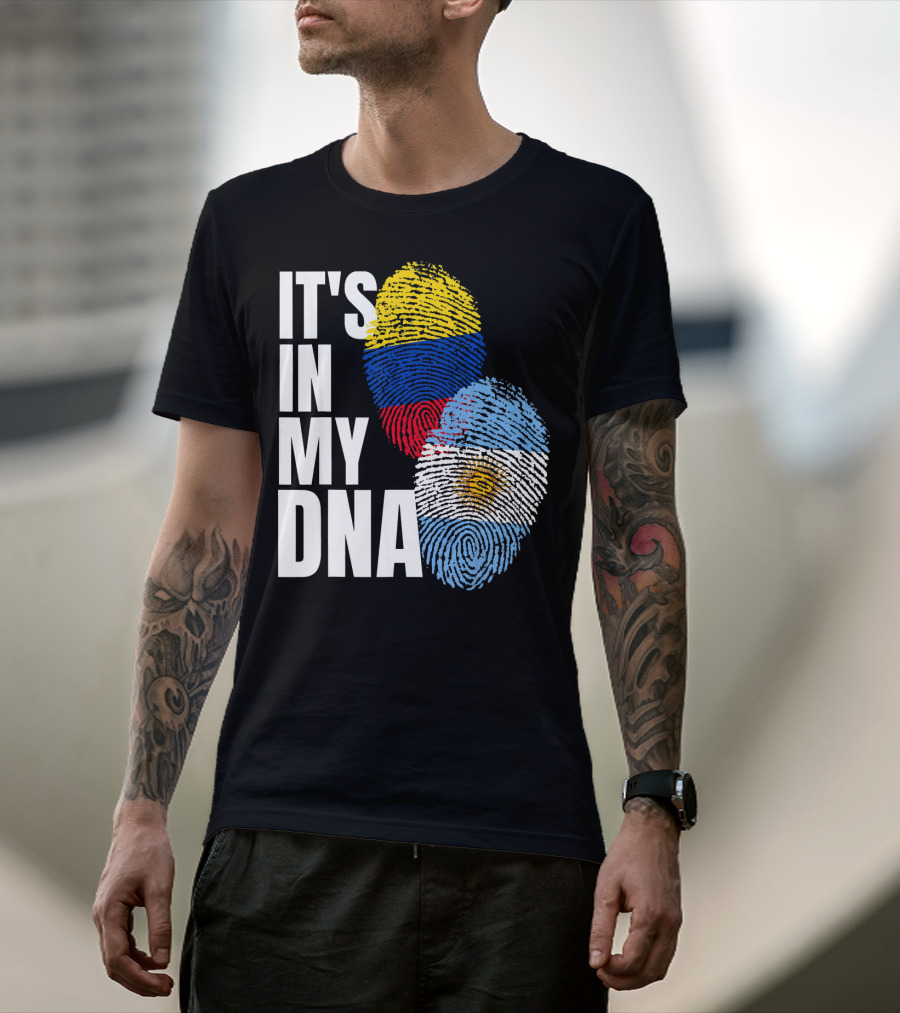 IT'S IN MY DNA Colombian And Argentinian Flags Fingerprint T-Shirt