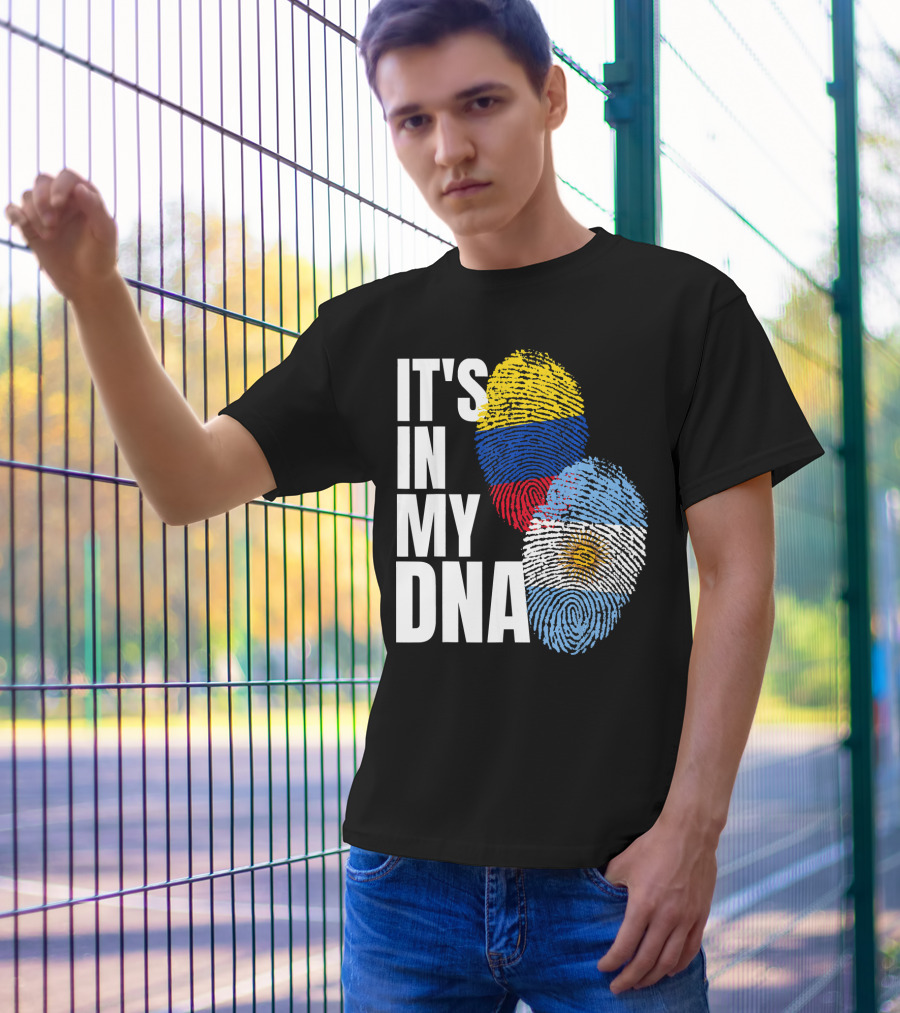 IT'S IN MY DNA Colombian And Argentinian Flags Fingerprint T-Shirt