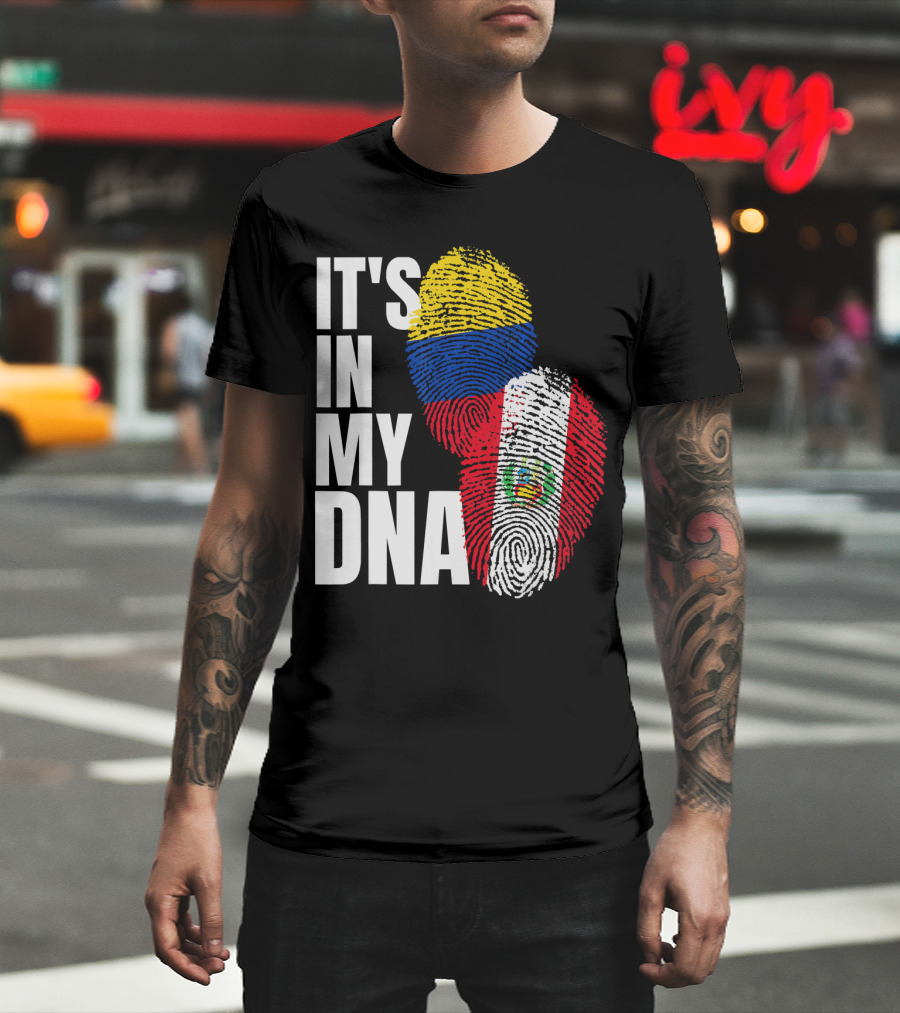 IT'S IN MY DNA Peruvian And Colombian Fingerprint Flag Heritage T-Shirt