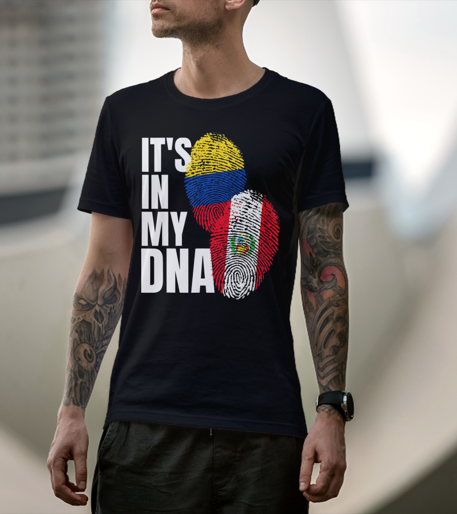 IT'S IN MY DNA Peruvian And Colombian Fingerprint Flag Heritage T-Shirt