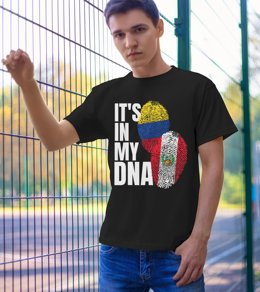 IT'S IN MY DNA Peruvian And Colombian Fingerprint Flag Heritage T-Shirt