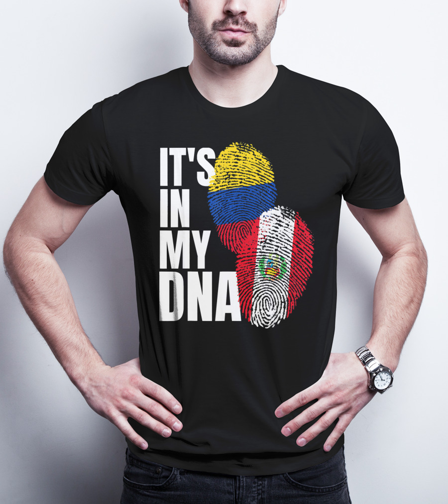 IT'S IN MY DNA Peruvian And Colombian Fingerprint Flag Heritage T-Shirt