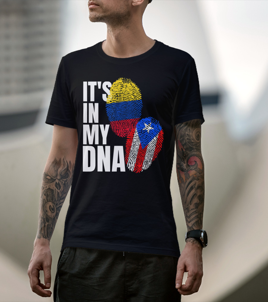 It's In My DNA Puerto Rican And Colombian Flag Fingerprints T-Shirt