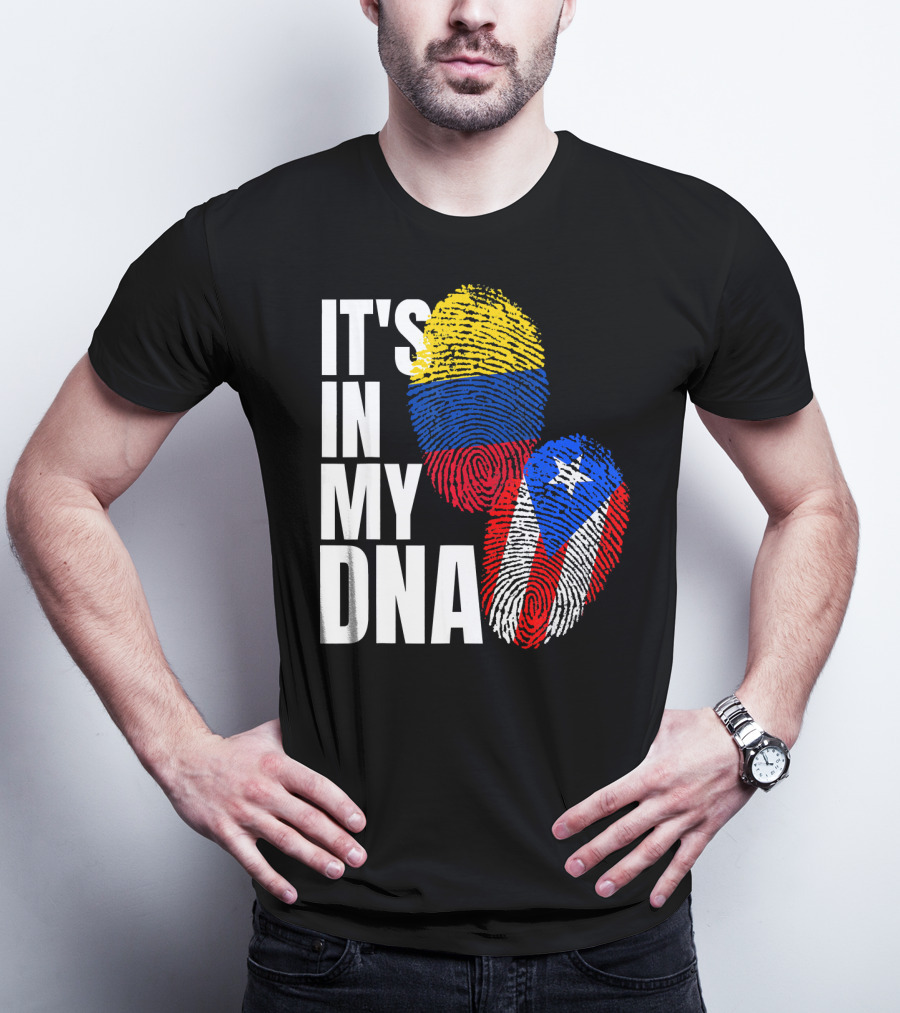 It's In My DNA Puerto Rican And Colombian Flag Fingerprints T-Shirt