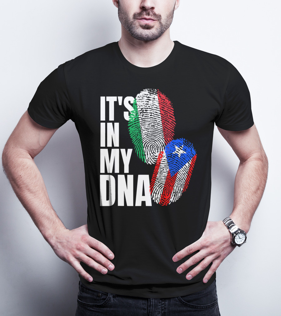 IT'S IN MY DNA Italian Puerto Rican Fingerprint Flag Mix T-Shirt