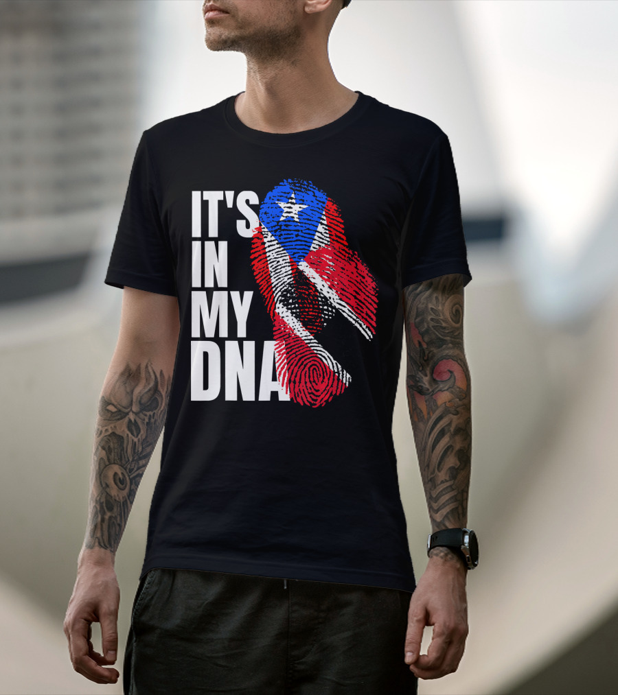 Trinidadian And Boricua Mix It's In My DNA Flag Fingerprint T-Shirt