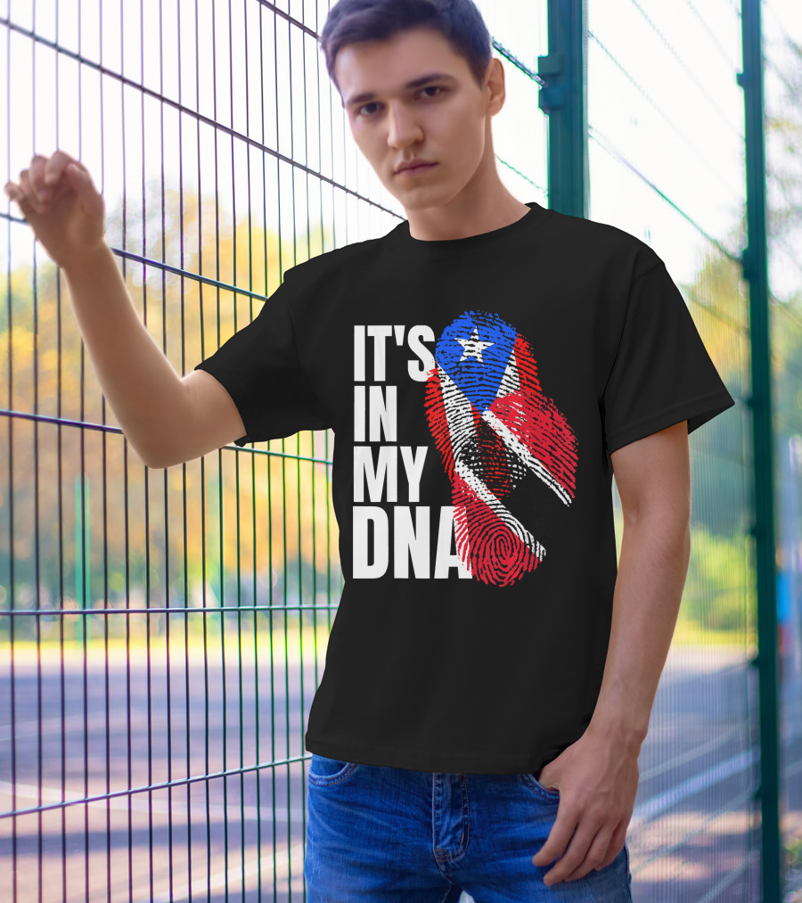 Trinidadian And Boricua Mix It's In My DNA Flag Fingerprint T-Shirt