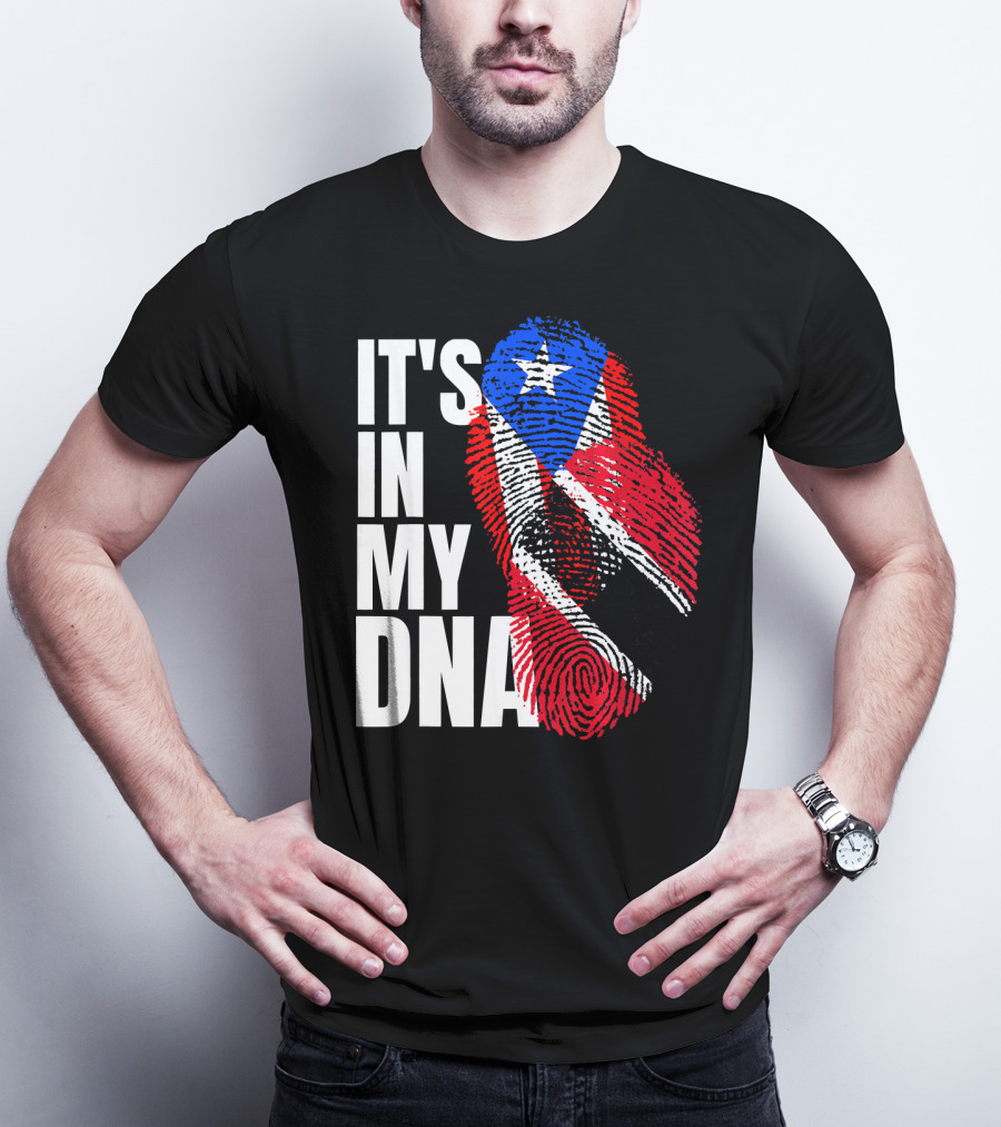 Trinidadian And Boricua Mix It's In My DNA Flag Fingerprint T-Shirt