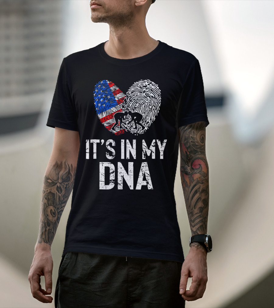 Wrestling USA Flag Fingerprint It's In My DNA T-Shirt