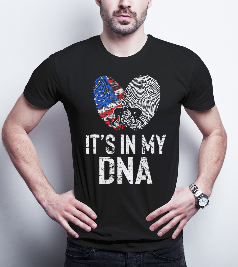 Wrestling USA Flag Fingerprint It's In My DNA T-Shirt