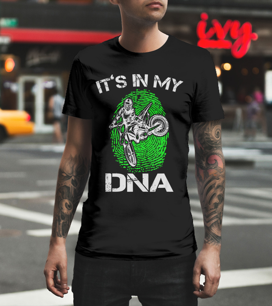 Motocross It's In My DNA Green Dirt Bike Fingerprint Rider T-Shirt